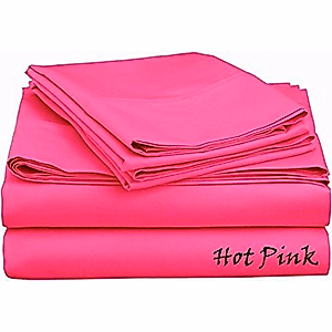 Ethereal Bedding 400-TC Sateen Super Soft 4-PC Luxury Sheet Set RV Camper Short Queen Solid HOT Pink Fit Upto 18'' Inches Deep Pocket 100% Egyptian Cotton