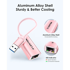 LENTION USB 3.0 Type A to Gigabit Ethernet Adapter, 1000M RJ45 Wired LAN Network Converter Compatible with Nintendo Switch, MacBook Pro/Air, Surface, Chromebook, Most Windows Laptops (HU604,Rose Gold)