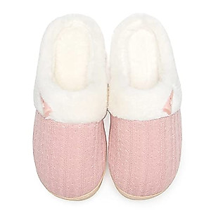 NineCiFun Women's Slip on Fuzzy Slippers Memory Foam House Slippers Outdoor Indoor Warm Plush Bedroom Shoes Scuff with Faux Fur Lining size 9 10 pink