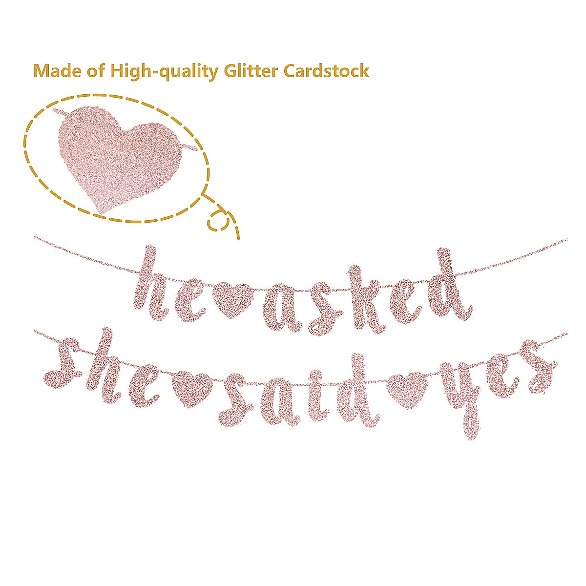 Engagement Party Decorations, Rose & Gold Engaged He Asked She Said Yes Banner, Bachelorette Party Favors, Glitter Diamond Bride Sign for Bridal Shower Hen Party Supplies Backdrop Decor (Gold)