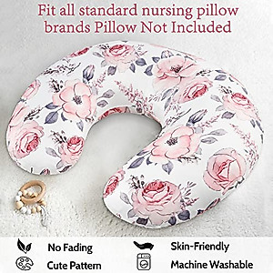 Nursing Pillow Cover Girls, Floral Breastfeeding Pillow Cover for Baby, Snug Fits Newborn Nursing Pillow Case, Super Soft Breathable, Pink Flower