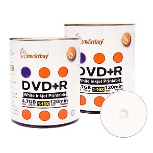 Smartbuy 200-disc 4.7gb/120min 16x DVD+R White Inkjet Hub Printable Blank Data Recordable Media Disc