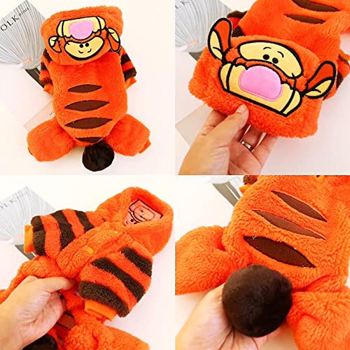 AIHANCH Tiger Dog Costume Soft Velvet Dog Clothes Winter Dog Hoodie Funny Pet Halloween Costume Dog Outfits for Small Dogs Puppy (X-Small)