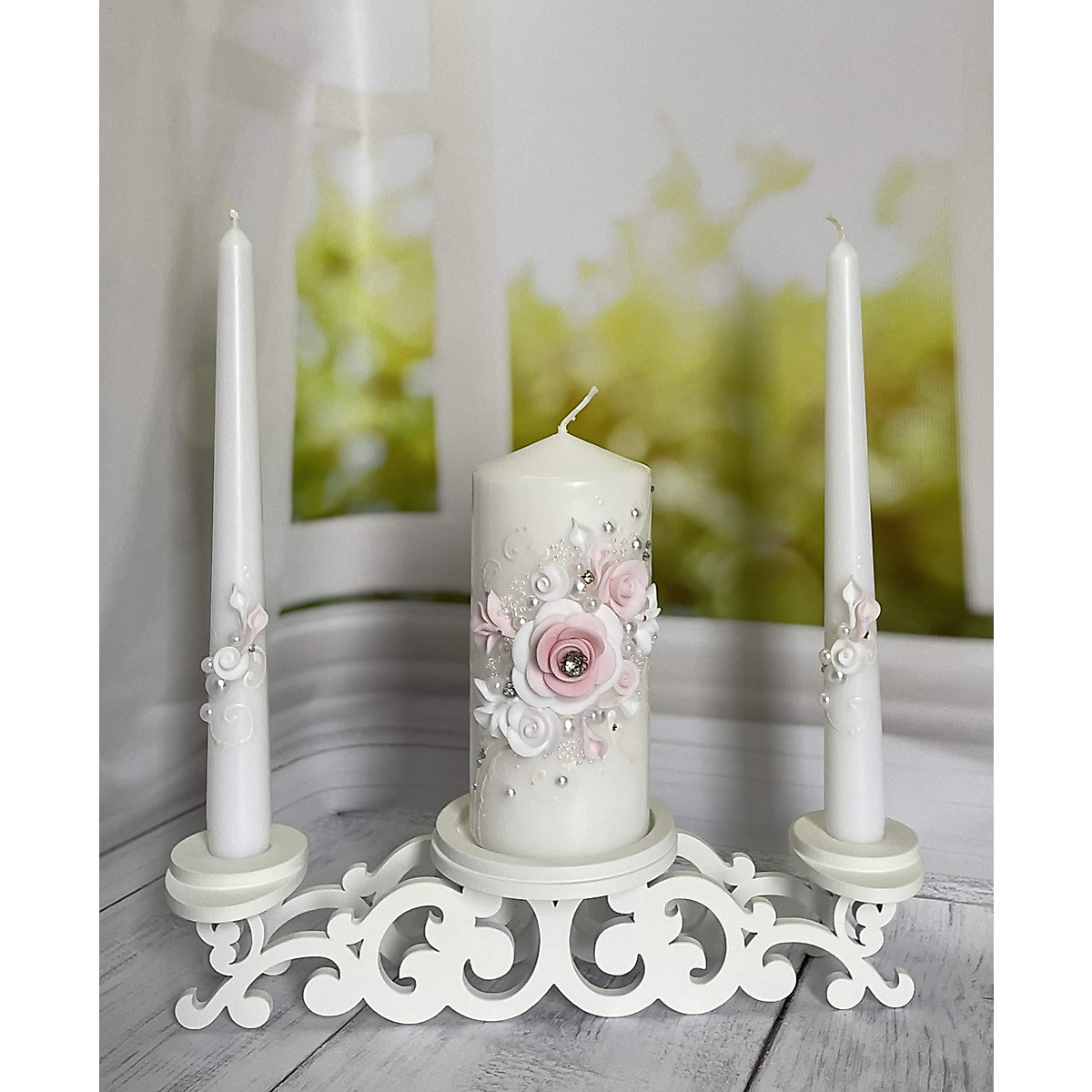 Unity Candle Holder-Unity Candle Stand-Unity Candle Holder Set-Pillar Candle Holder-Wedding Gift -Ceremony Decoration-Wedding Centerpiece (Pattern)
