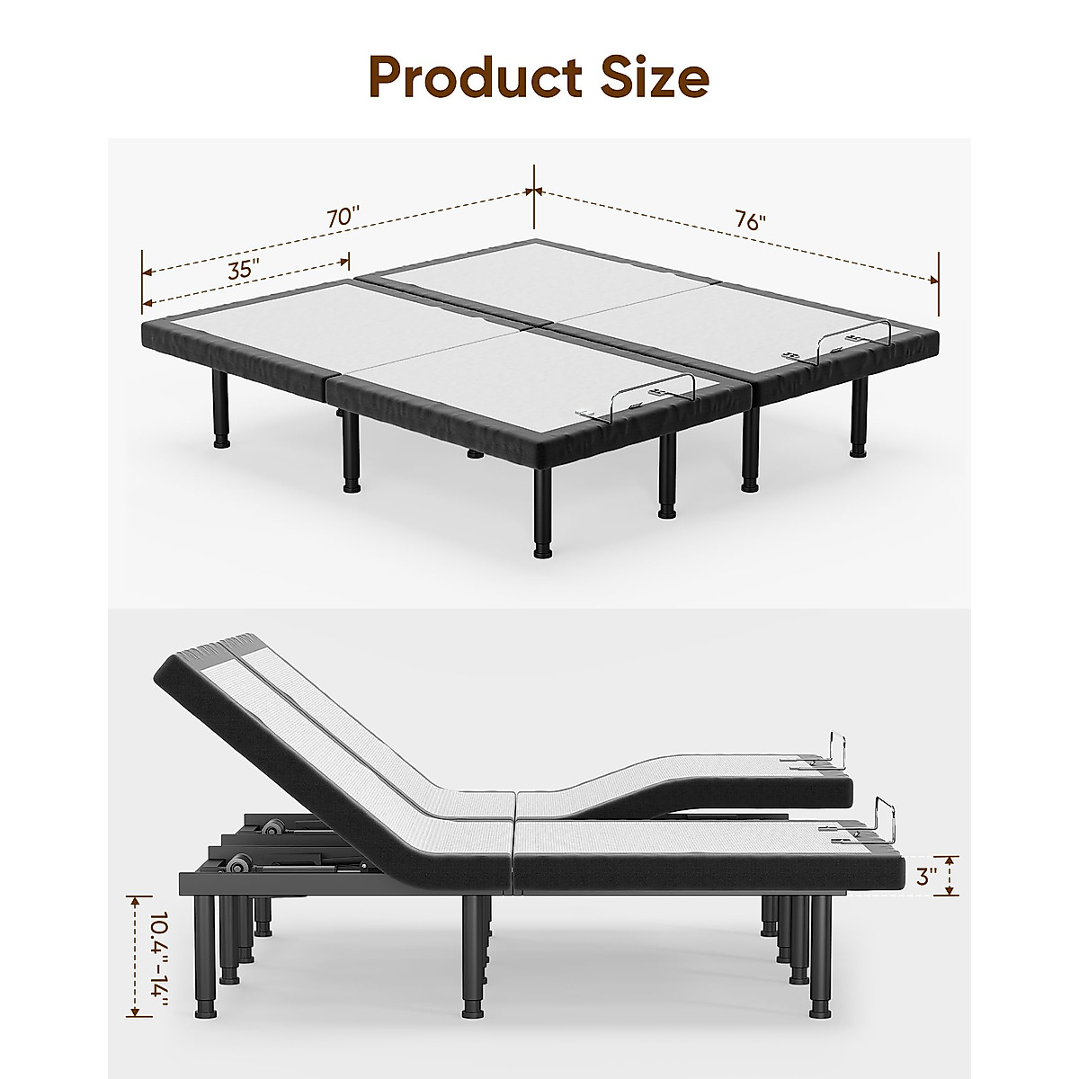 cebihy Adjustable Bed Frame, Adjustable Bed Base Split King for Stress Management, Zero Gravity Base, Head and Foot Incline with 3-Speed Massage, Anti-Snore, and Memory Pre-Sets(2pcs)