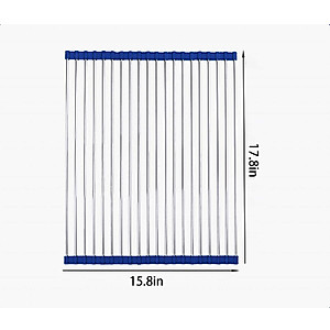 Ahyuan 17.8''x16'' Roll up Dish Drying Rack Over The Sink Dish Drying Rack 304 Stainless Steel Dish Rack Foldable Dish Drainers for Kitchen Sink Counter (Blue)