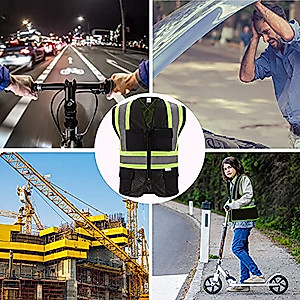 SULWZM High Visibility Safety Vest, Reflective Back Cross Strips for Men and Women (Black, Large)