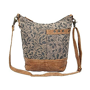 Myra Bag Aloe Print Upcycled Canvas & Leather Shoulder Bag S-1305
