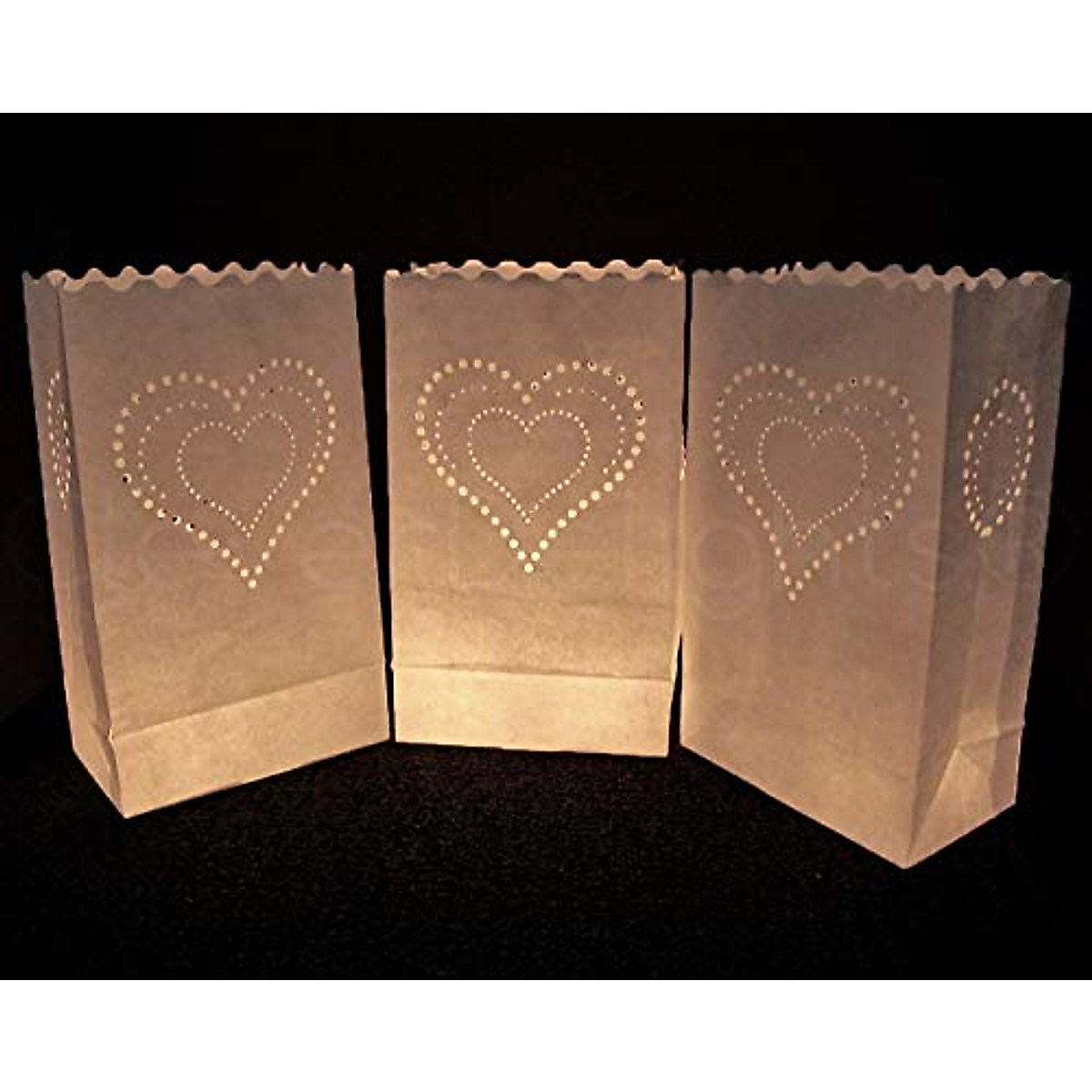 CleverDelights White Luminary Bags - 20 Count - Heart of Hearts Design - Wedding Party Christmas Holiday Luminaria