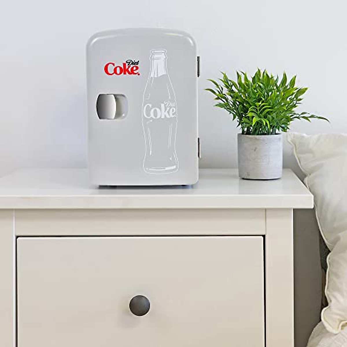 Coca-Cola Diet Coke 4L Portable Cooler/Warmer, Compact Personal Travel Fridge for Snacks Lunch Drinks Cosmetics, Includes 12V and AC Cords, Cute Desk Accessory for Home Office Dorm Travel, Grey