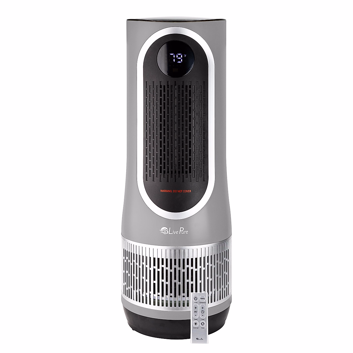 LivePure 3 in 1 Clean Heat Air Purifier & Heater-HEPA Filtration System, Space Heater w/ 2 Heat Modes, 60° Rotation, Heaters for Indoor Use, Air Purifiers for Home, Bedrooms, and Office. Gray