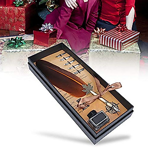 Tyenaza Feather Pen, Vintage Fountain Writing Pen, Calligraphy Pen Set, Quill Pen Writing Ink Set Stationery Gift Box with 5 Nibs for Stationery Teachers Classmates Gift (Orange)