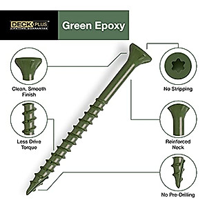 Deck Plus Deck Screws, 10 x 3" Self Drilling Screws, Green, 5 lb Box, Rust Resistant, T25 Star Bit