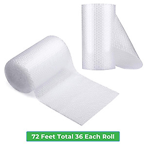 Air Bubble Cushioning Wrap large Rolls for Heavy-Duty Packing, Moving, Shipping, Packaging Boxes Mailers | 12 Inch x 72 Feet Total, Perforated Every 12"| 2 Pack, 36' Roll | 30 Fragile Sticker|USA Made