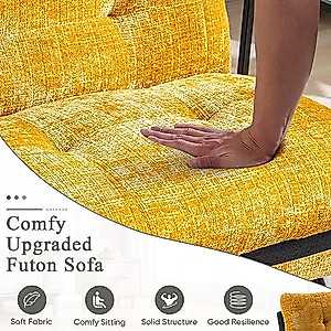 Convertible Comfy Futon Sofa Bed, 72" L Sleeper Couch with Thicker Cushion, Upholstered Modern Reclining Loveseat Folding Sofa for Small Living Room, Dorm, Apartment, Office, Yellow