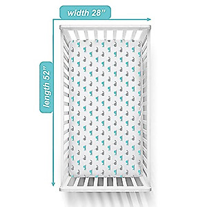 American Baby Company Fitted Crib Sheet 28" x 52", Soft Breathable Neutral 100% Cotton Jersey Sheet, Aqua Whales, for Boys and Girls, Fits Crib and Toddler Bed mattresses