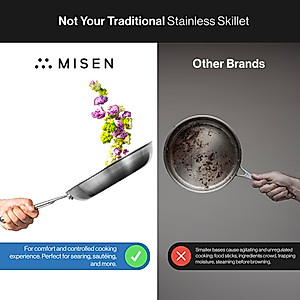 Misen 5-Ply Professional Stainless Steel Pan - Superior Heat Retention & Larger Cooking Surface for Searing & Sautéing - Cool Ergonomic Handle -12 Inch