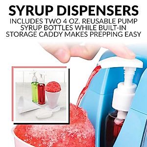 Nostalgia Snow Cone Shaved Ice Machine - Retro Table-Top Slushie Machine Makes 30 Icy Treats - Includes 2 Pump Syrup Bottles, 2 Reusable Plastic Cups & Ice Scoop - Blue