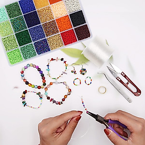 EuTengHao 14400pcs Glass Seed Beads Small Craft Beads for DIY Bracelet Necklaces Crafting Jewelry Making Supplies with Two 0.5mm Clear Bracelet String (600Pcs Per Color, 24 Colors)