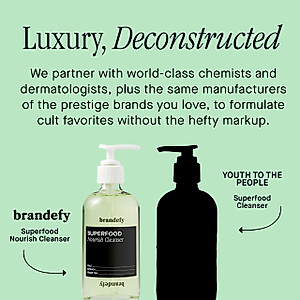 Brandefy Superfood Face Wash, Gentle & pH Balanced Cleanser w/Kale, Green Tea, Spinach, Vitamin C, E, K2- Softens & Nourishes Skin, Organic Facial Cleanser for All Skin Types (8 Fl Oz)