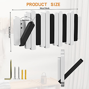 CHAGOL Coat Rack Wall Mount Wood Wooden with 5 Flip-Down Hooks for Entryway Wooden Coat Rack Space-Saving Coat Hanger (Black and White)