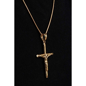 LooptyHoops Extra-Large 14k Yellow Gold Extra Large Crucifix Cross Pendant Charm, (57mm)