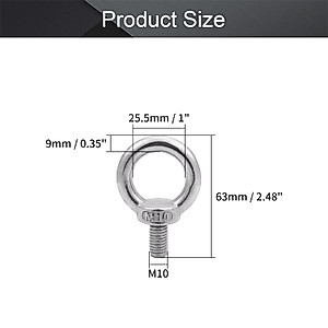 MroMax 10Pcs M10 Lifting Eye Bolts 304 Stainless Steel Male Thread Ring Shaped Metric Eyebolt Fastener for Engineering Lifting Machinery Silver Tone