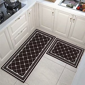 Kitchen Rug Mats Made of 95% Polypropylene 2 Pieces Soft Kitchen Mat for Kitchen, Floor Home, Office, Sink, Laundry,Specialized in Anti Slippery and Machine Washable(16"x48"+16"x24") (Black)