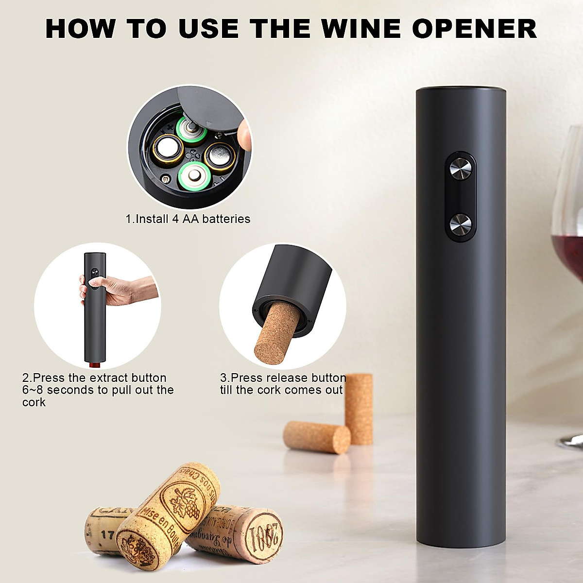 COKUNST Electric Wine Opener, Automatic Corkscrews Wine Bottles Openers, Battery Operated Reusable Wine Remover for Wine Lover Gift Home Kitchen Party