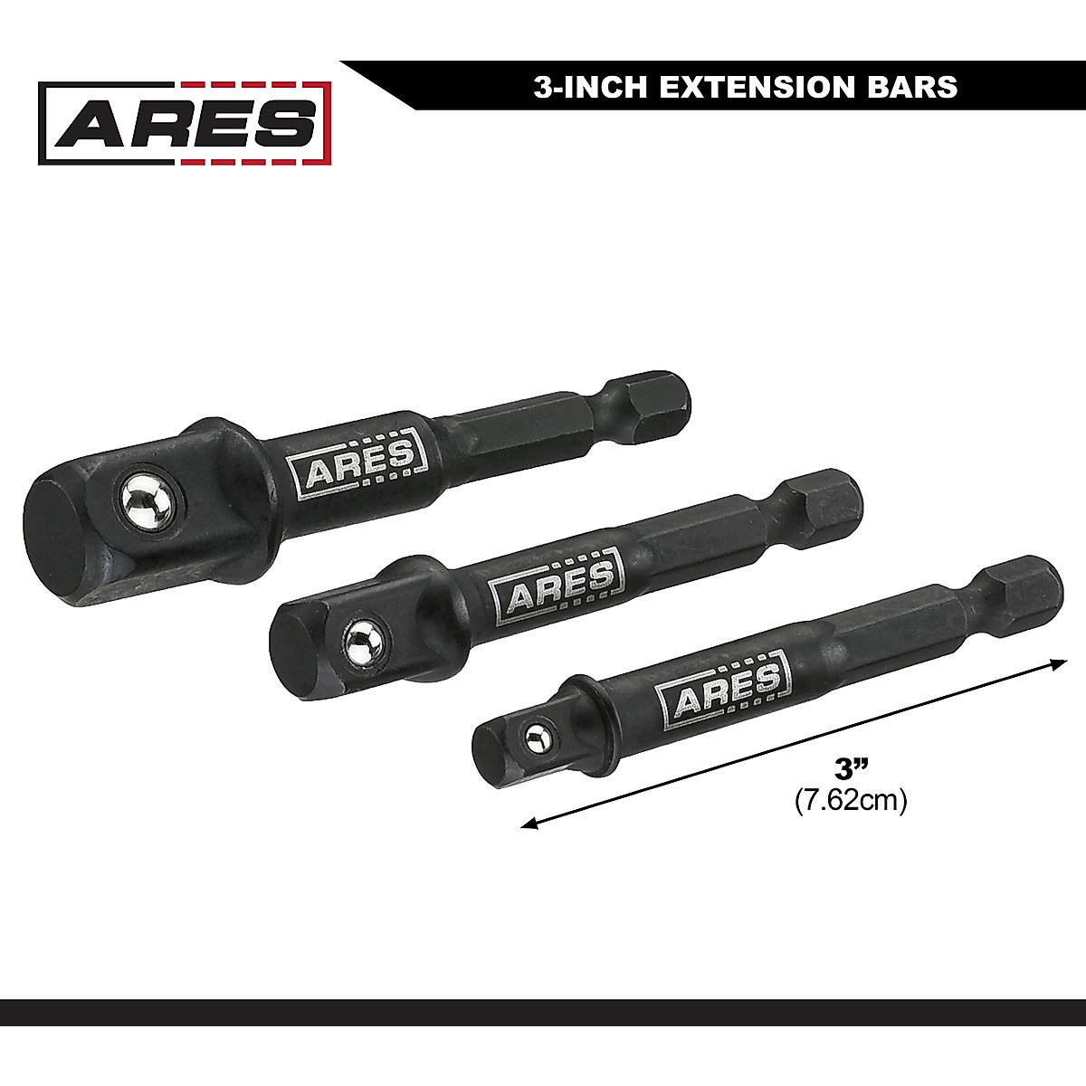 ARES 22022-3-Inch Impact Grade Socket Adapter Set - Turns Impact Drill Driver into High Speed Socket Driver - 1/4-Inch, 3/8-Inch, and 1/2-Inch Drive