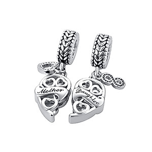 QeenseKc Mother Daughter Matching Heart Pendant Bead Charm for Pandora Bracelet Christmas Gift (Aut-164_MotherDa)