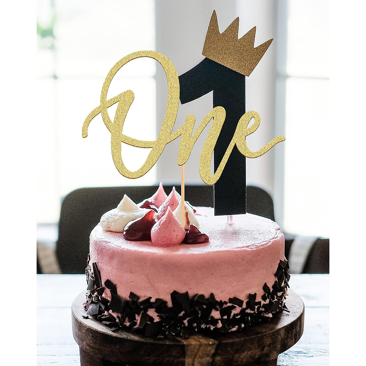 MYAMPED First Birthday Cake Topper - Glitter Gold One Sign 1st birthday Cake Decorating Supplies, Suitable for Baby Shower Favors, Baby Gender Reveal, Baby Birthday Party or Baby Photo Booth Props