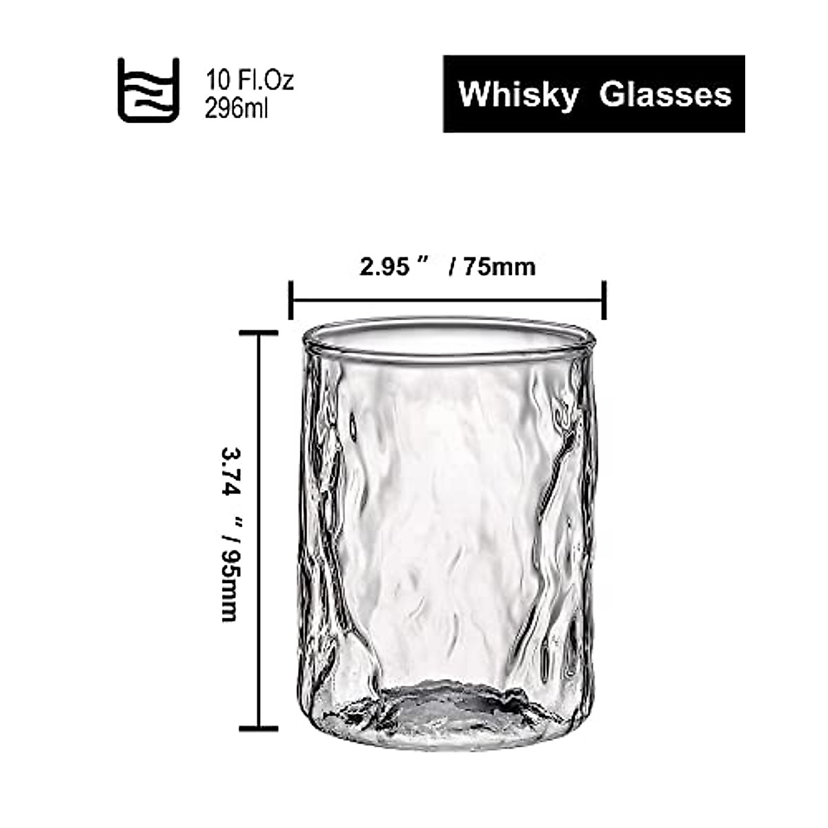 ZHMTang Premium Glass Beer Whiskey Cups Set of 4 Borosilicate Drinking Glasses for Iced coffee Cold Drinks Elegant Look Glassware for Beer and Whiskey Enthusiasts