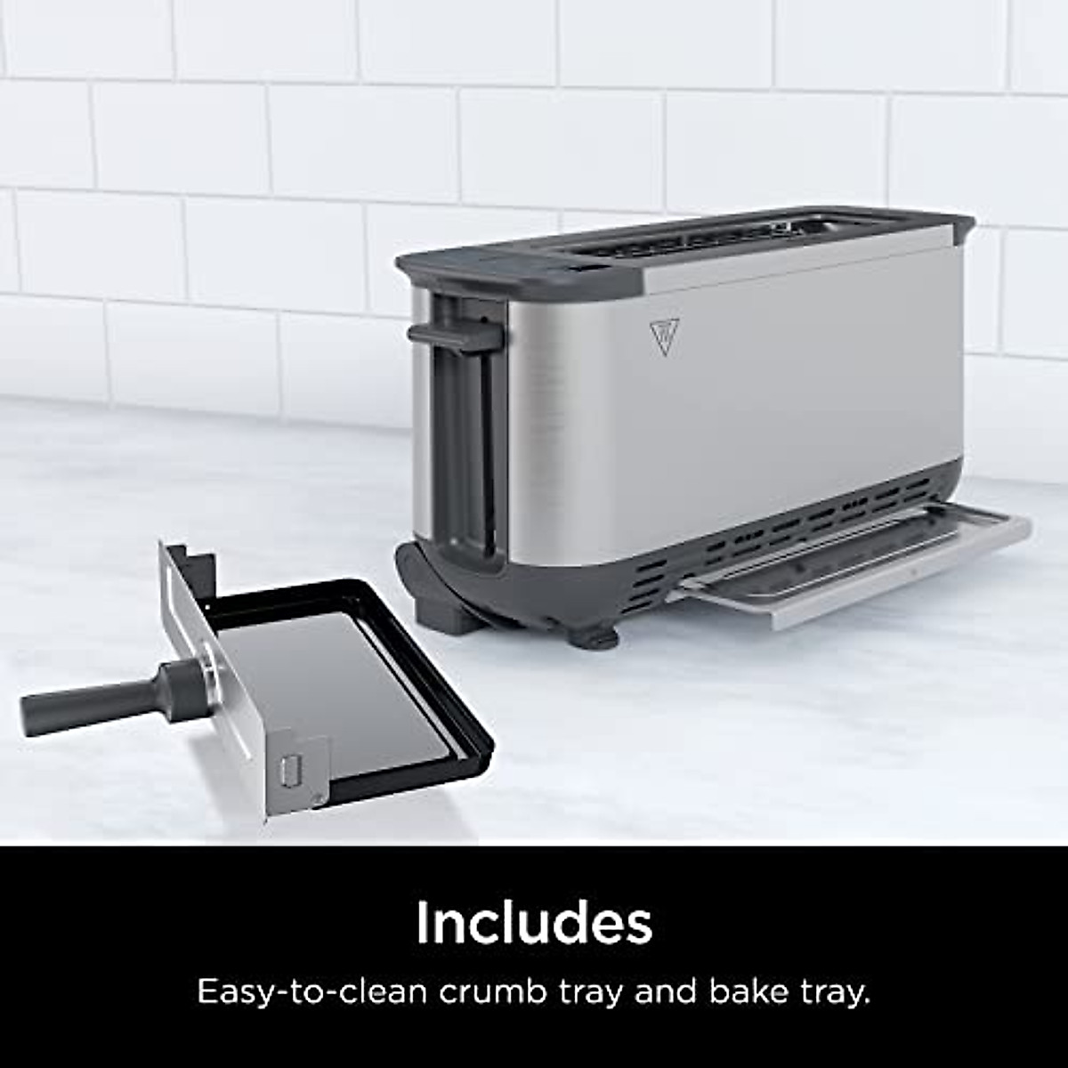 Ninja ST100 Foodi 2-in-1 Flip Toaster, 2-Slice Capacity, Compact Toaster Oven, Snack Maker, 1500 Watts, Stainless Steel