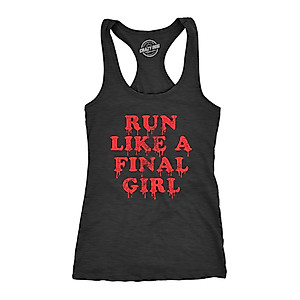 Womens Run Like A Final Girl Fitness Tank Funny Horror Movie Halloween Sarcastic Fitness Tanktop Funny Racerback Tank Halloween Tank Top for Women Cool Black M