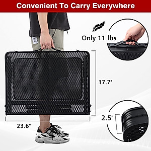 JOUYEK Folding Grill Table, 3x2 FT Portable Camping Table with 2 Wing Panels, Height Adjustable Metal Tables with Mesh Desktop and Mesh Bag, Outdoor Furniture for Camping, Picnic, Beach and BBQ, Black