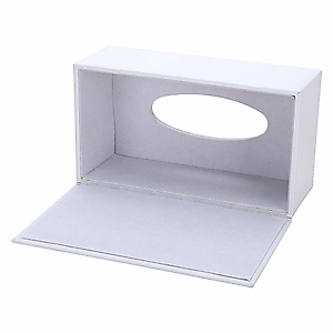 KINGFOM Rectangular PU Leather Tissue Box Cover - Facial Tissue Paper Napkin Holder for Bathroom, Home, Office, Car Automotive Decoration with Magnetic Bottom(White)
