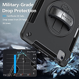 Miesherk Case for iPad Air 5th Generation Case: Compatible with iPad Air 5 Case 2022 Heavy Duty Shockproof Protective Cover-Pencil Holder-Rotating Stand-Hand/Shoulder Strap for iPad 10.9 2020 Black