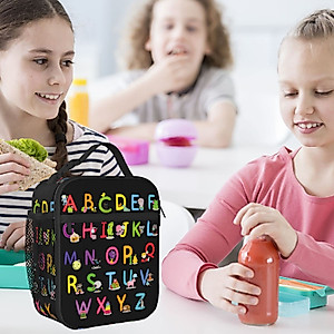PrelerDIY Cute Animals alphabet Lunch Box - Insulated Lunch Bags for Women/Men/Girls/Boys Detachable Handle Lunchbox Meal Tote Bag