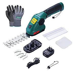 Dextra 8V Hedge Trimmer Cordless, 2 in 1 Handheld Electric Bush Shrub Trimmer with Battery and Charger, 45Min Fast Charger Grass Shears Cordless Mini Hedge Trimmer with Gloves for Yard,Garden