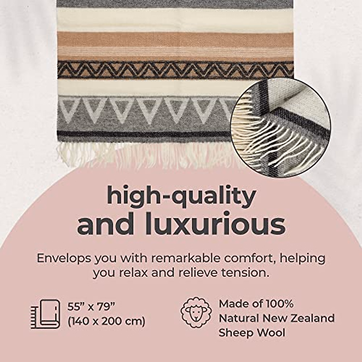 Cozy Blankets Wool Blanket | 100% Wool from New Zealand | Perfect as a Throw Blanket / Sofa Blanket | Virgin Wool Blanket with Fringes in Stripes Designs (140 x 200 cm)