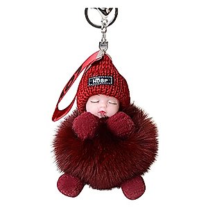 Key Ring Hardware Sleeping For Babies Suitable Baby Pendants Car Handbags Keychain Pompon With Sleeping (M, One Size)