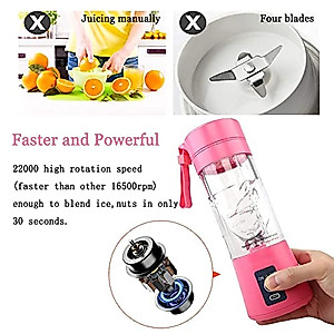 Portable Blender with 380ml and 6 Blades, Pink
