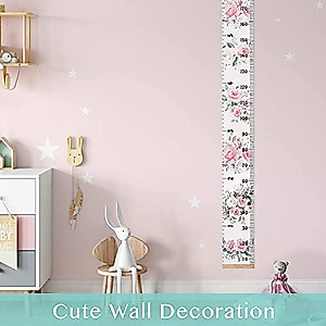 BESSLEE Canvas Kids Growth Chart for Wall, Floral Height Measurement Tracker for Baby Girl, Hanging Ruler with Removable Hook, Nursery Room Playroom Toddler Bedroom Decor, 79”x7.9” Pink