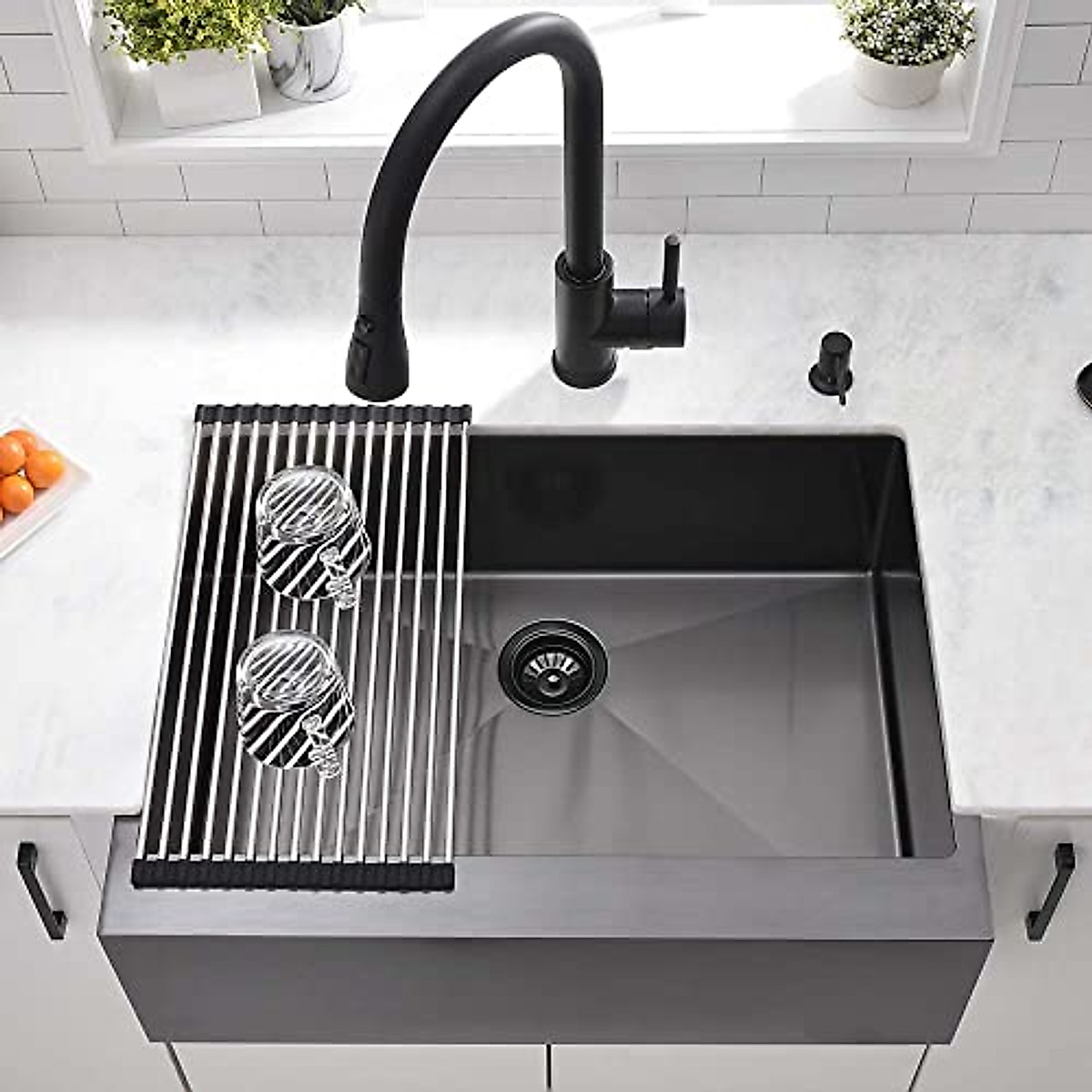33 Inch Matte Black Farmhouse Sink- Wesliv 33x22 Inch Black Stainless Steel Farmhouse Sink Flat Apron Front Sink 16 Gauge Stainless Steel Farmhouse Kitchen Sink Deep Single Bowl Farm Sink