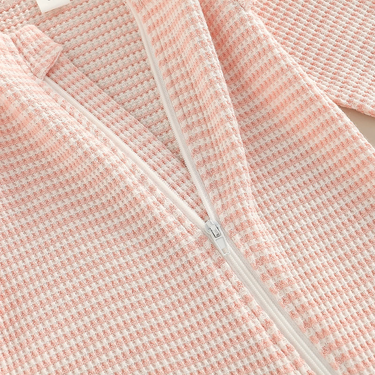 Kuriozud Newborn Baby Girl Striped Sleeper Zipper Footie Romper Ruffle One Piece Outfit Infant Clothes (0-3 Months, Striped Ruffle Pink)