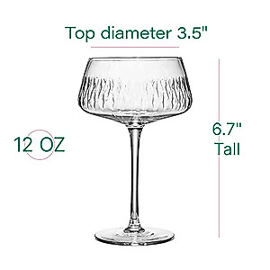 Vintage Flamingo Belle Coupe Glasses for Cocktails and Champagne | Tropical Chic Glassware Collection | Set of 4 | 12 oz Crystal Retro Style Stemmed Saucers for Elegant Bar Drinks