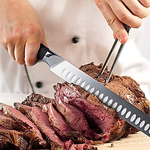 KESSAKU Carving Knife - 12 inch - Dynasty Series - Razor Sharp - Granton Edge - Forged ThyssenKrupp German High Carbon Stainless Steel - G10 Garolite Handle with Blade Guard