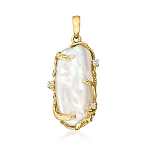 Ross-Simons 8x20mm Cultured Baroque Pearl Pendant in 14kt Yellow Gold