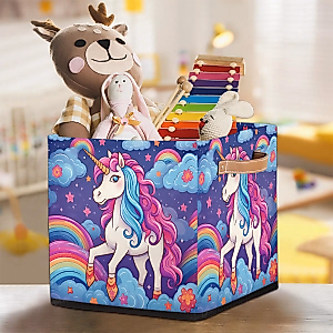 TropicalLife 13x13x13 Inch Large Fabric Storage Cubes Unicorn Rainbow Collapsible Cube Storage Bins Organizer Boxes Cube Baskets for Organizing Closet Shelves